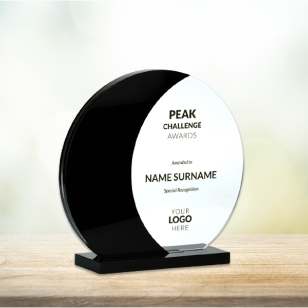 Freestanding Acrylic Half Moon Award | Pellacraft | Promotional Merchandise