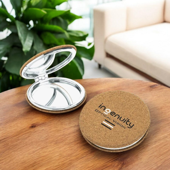 Round Cork Backed Double Compact Mirror | Pellacraft | Promotional ...